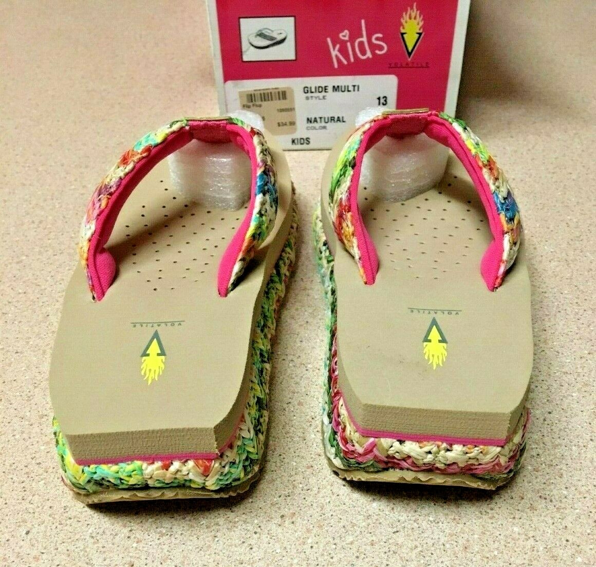 GORGEOUS VOLATILE KIDS MULTI COLOR GIRLS FLIP FLOPS SHOES SIZE 13 NEW ...