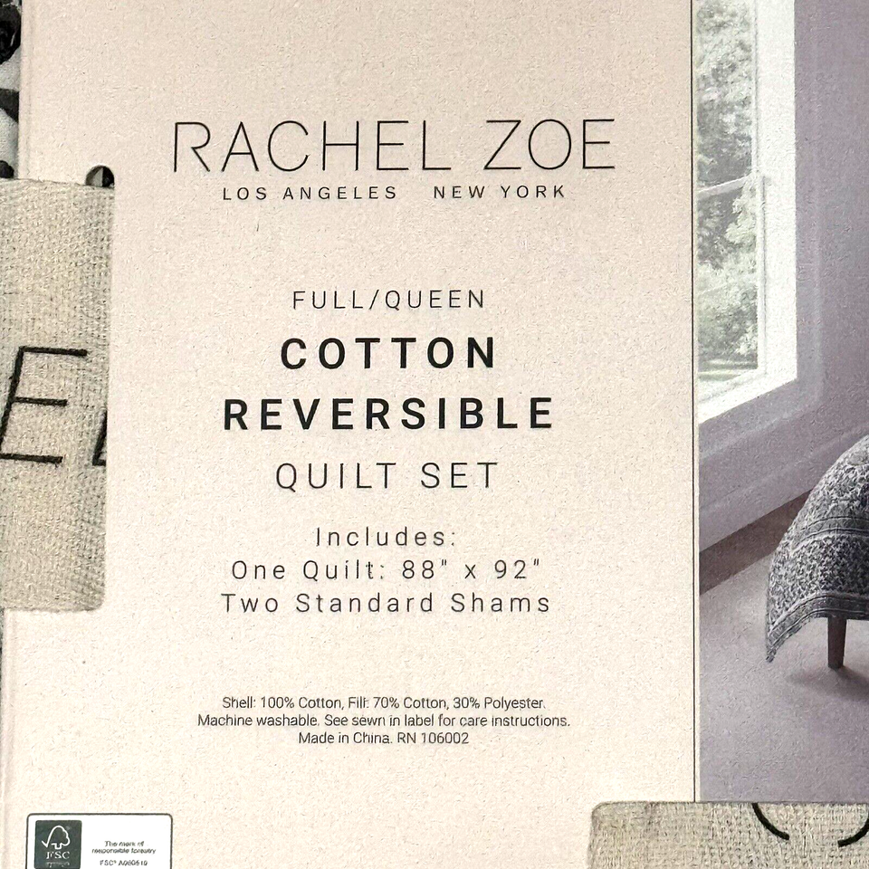 3pc Rachel Zoe Paisley Floral Boho FULL QUEEN Quilt Sham Set Ivory ...