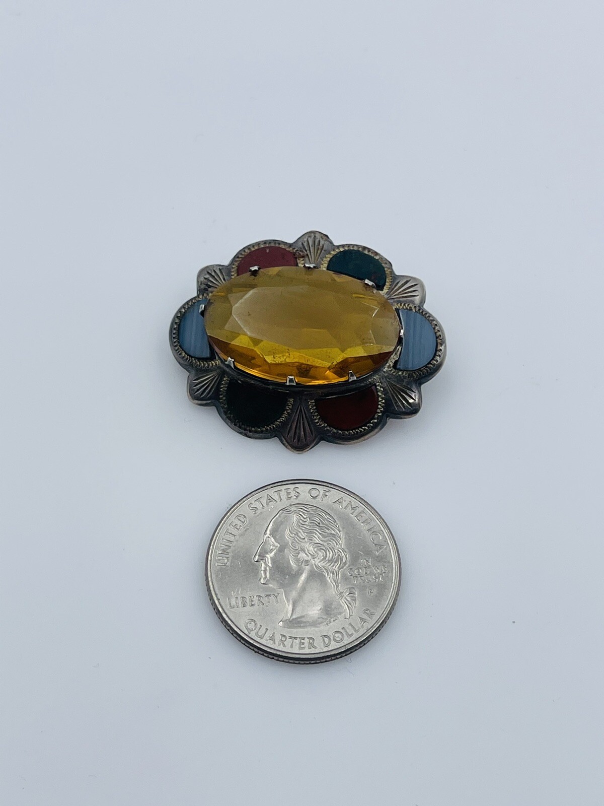 Antique Scottish Victorian Sterling Silver Citrine Bloodstone Agate Pin ...