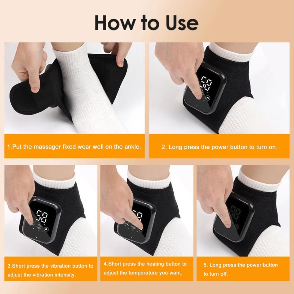 2PCS Electric Foot Ankle Massager Heating and Vibration Hot Compress ...