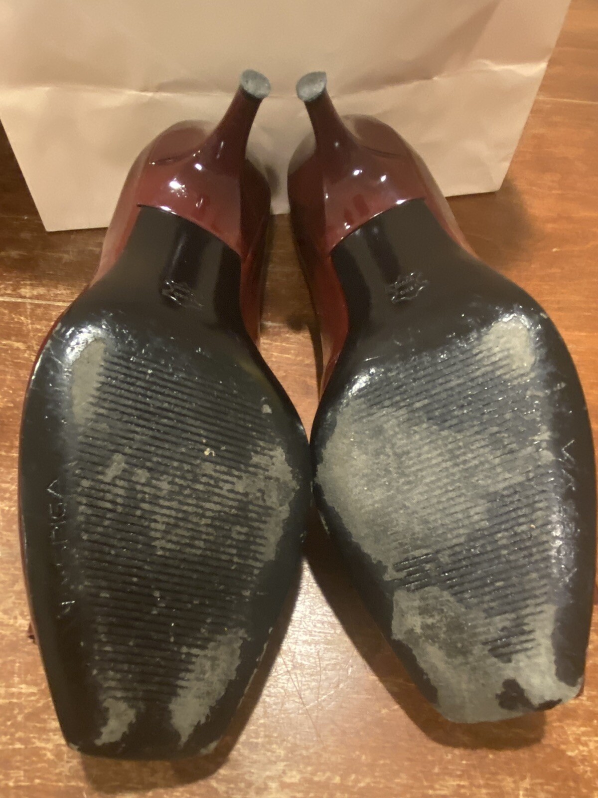 Via Spiga Cranberry Maroon Peep Toe Patent Leather Pumps Heels Shoes 9M ...