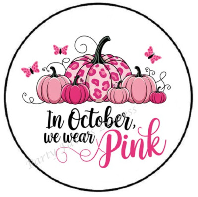 IN OCTOBER WE WEAR PINK PUMPKINS ENVELOPE SEALS LABELS STICKERS PARTY ...
