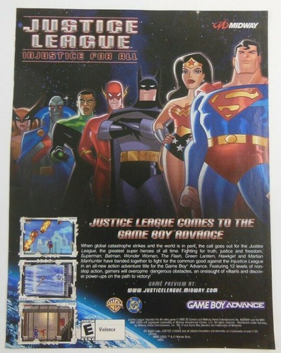 Justice League Injustice For All Print Ad PROMO Art Poster GBA Game Boy ...