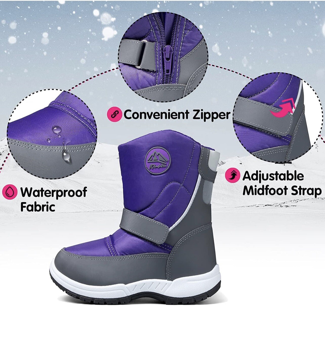 K KomForme Boys/Girls Snow Boots Waterproof Winter Outdoor Boots ...