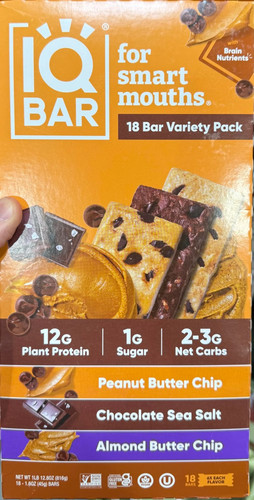IQ BAR Variety 18 Pack Peanut Butter Chocolate Sea Salt Almond Butter ...