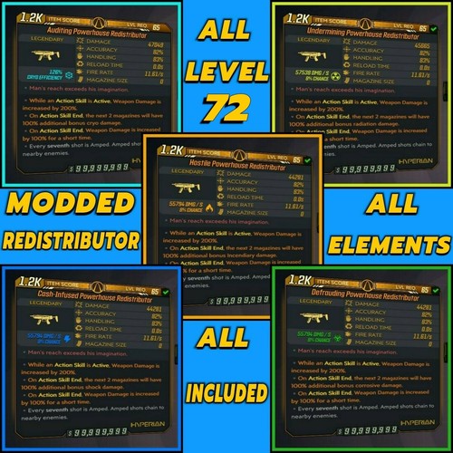 All Platforms Borderlands 3 Modded Redistributor Level 72 All 5 ...
