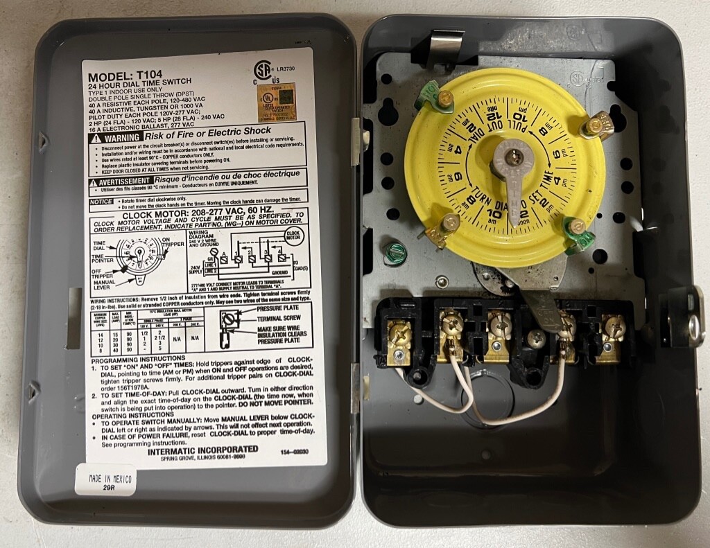 INTERMATIC T104 24Hr Timer DPST TIME SWITCH 208-277V COIL GRAY | eBay