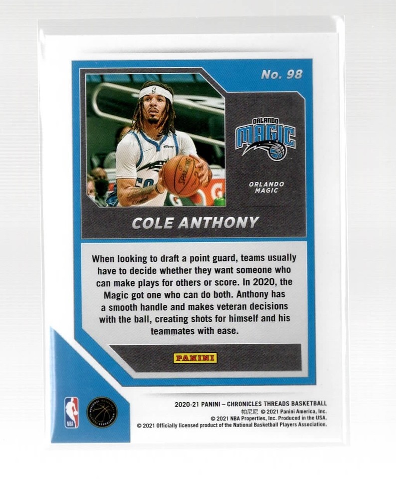 2020 Panini Chronicles #98 Cole Anthony Pink NM/Mint | eBay