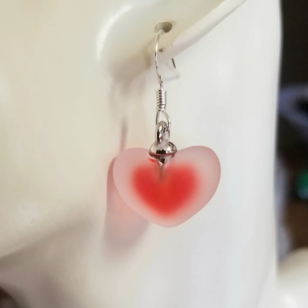 Red Frosted Glass Heart Earrings .925 Silver Dangle Earrings Red Heart ...