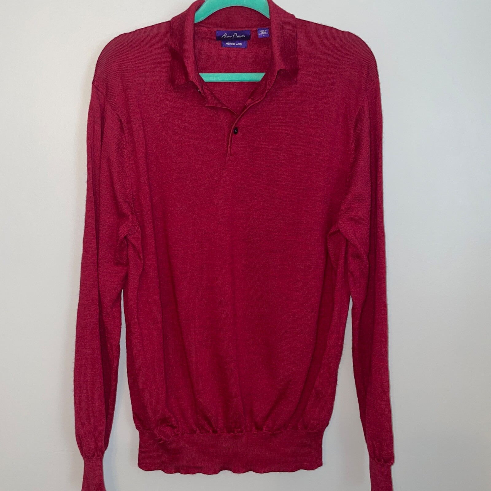 EUC Alan Flusser Sweater Merino Wool Brick Red 1/4 Button Long Sleeve ...