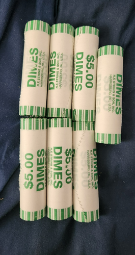 Lot of seven (7) 2024 d uncirculated Roosevelt dime rolls tails/tails ...