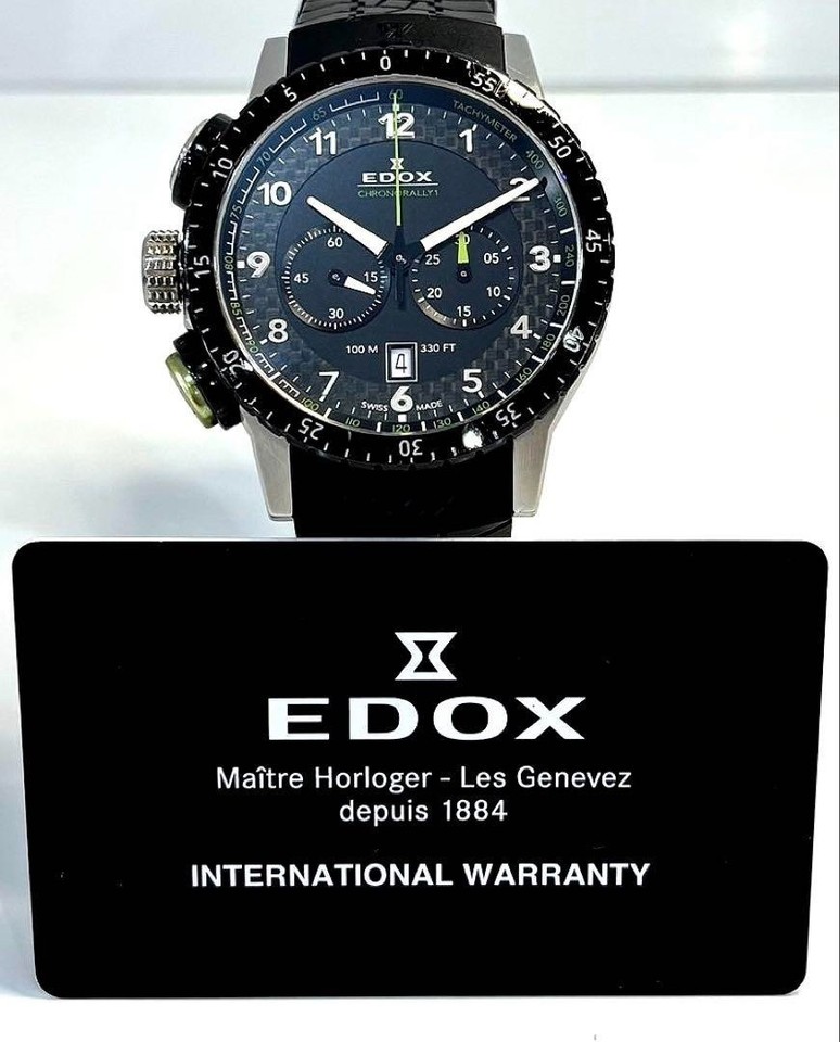 Edox Chronorally 1 10305 Chronograph Black Dial Quartz Men's Watch from ...