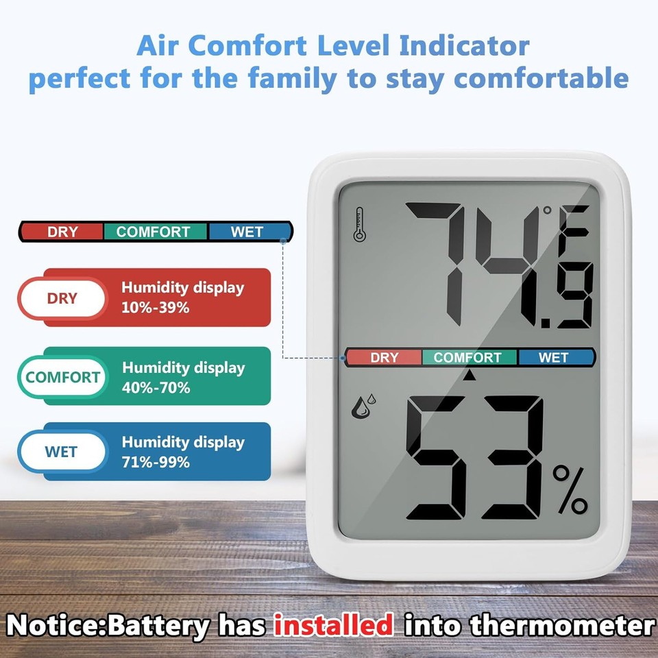 Digital Thermometer Hygrometer, Large LCD Screen Room Thermometer... | eBay