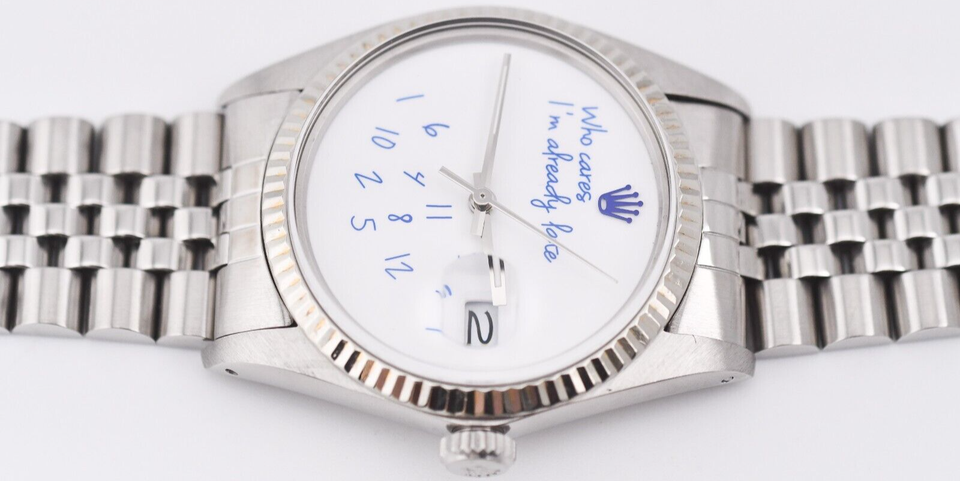 Rolex Datejust 36mm White "Who Cares" Dial Watch 16014 Steel / 18K Gold ...