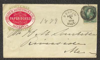 USA 184 STAMP DICKERMAN PAPER BOXES BOSTON MASSACHUSETTS ADVERTISING ...