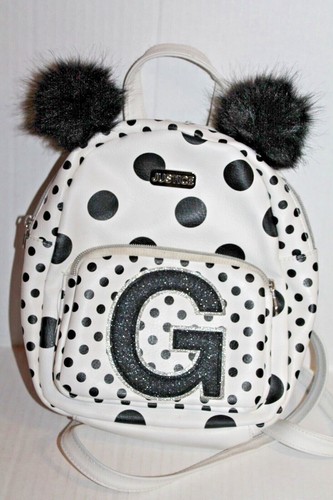 Justice Girl's Panda Black Polka Dot Initial Letter "G" Mini Backpack ...