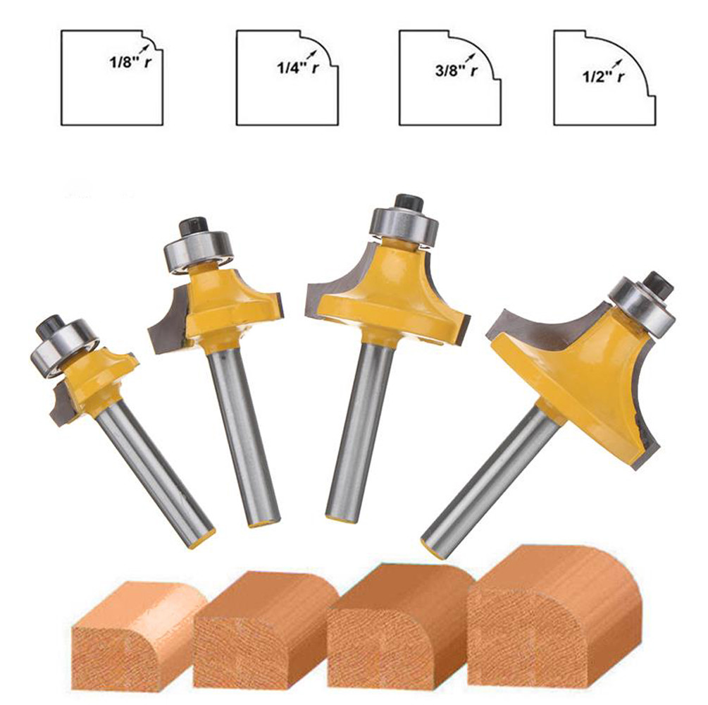 4Pcs 1/4" Shank Round Over Bead Edge Forming Router Bit 1/2'' 3/8'' 1/4 ...