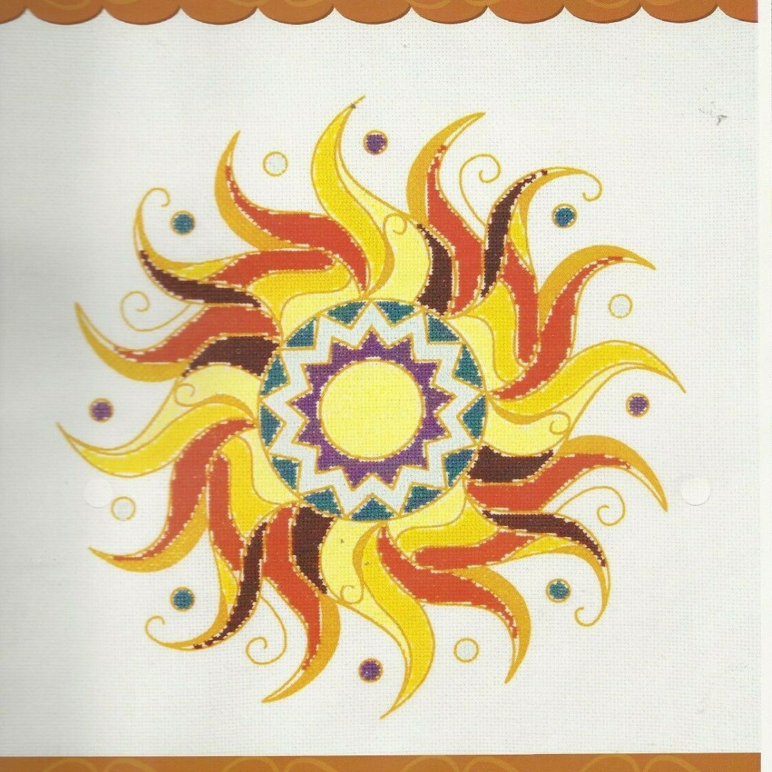 SUN X-TANGLE--Printed Fabric--Choose own Thread--Stamped Cross Stitch ...