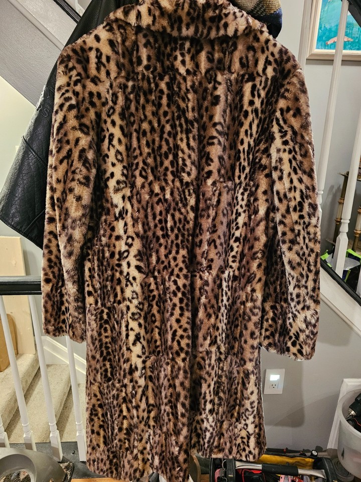 Faux Fur Leopard Print Lined Coat Brown Animal Print Women Size 6 | eBay