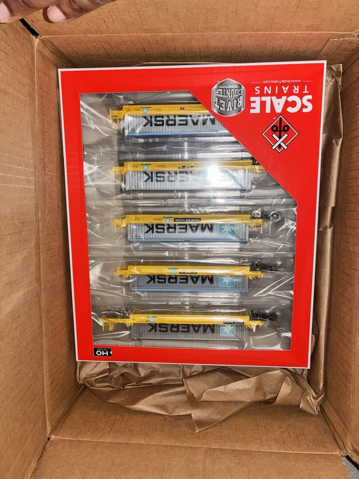 RARE SCALE TRAINS HO MAERSK LINE BACKPACKER 5 UNIT WELL CAR W ...