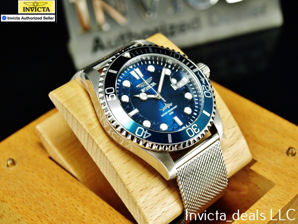 Invicta Men's 43mm Pro Diver HAMMERHEAD BLUE DIAL Mesh Bracelet Silver ...