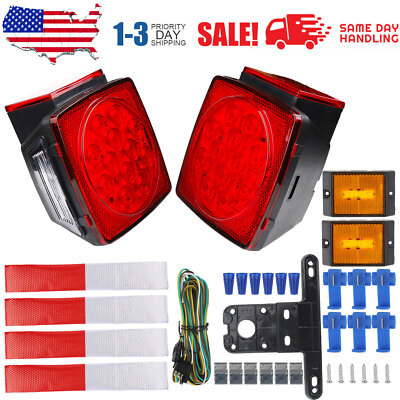 Rear LED Submersible Square Trailer Tail Lights Kit Boat Marker Truck ...