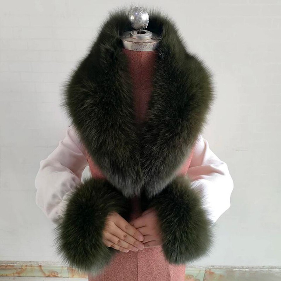 100% Real Fox Fur Scarf Winter Neck Warm Collar Women Scarves Fox Cuffs ...