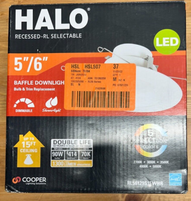 Halo RL 5"/6'' Color Selectable 2700K to 5000K Baffle Downlight ...