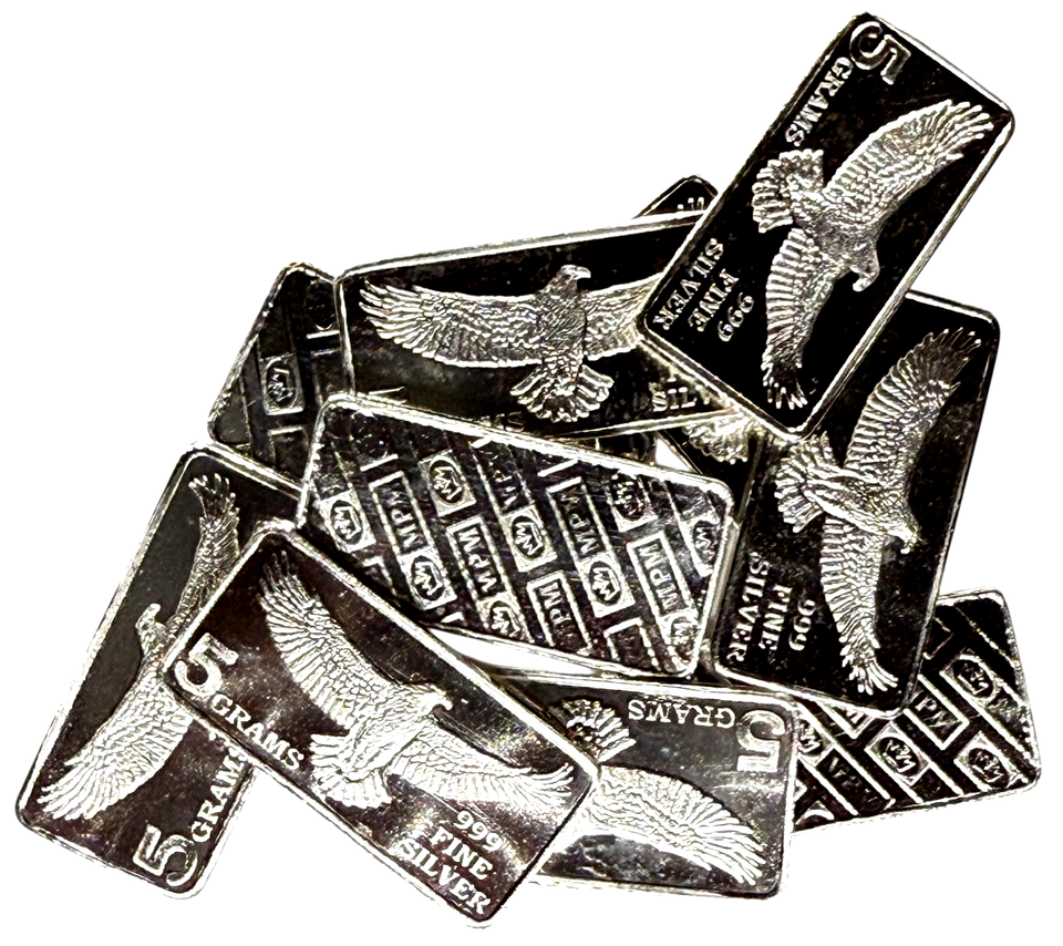LOT 5 X 5 GRAM .999 FINE SILVER MONARCH EAGLE BARS BU | eBay