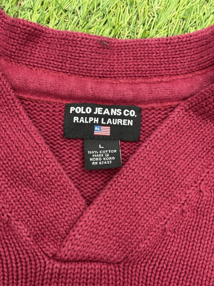 Vintage 90s Made In Hong Kong Polo Jean Co Red Knit Wear Sweater Size L ...