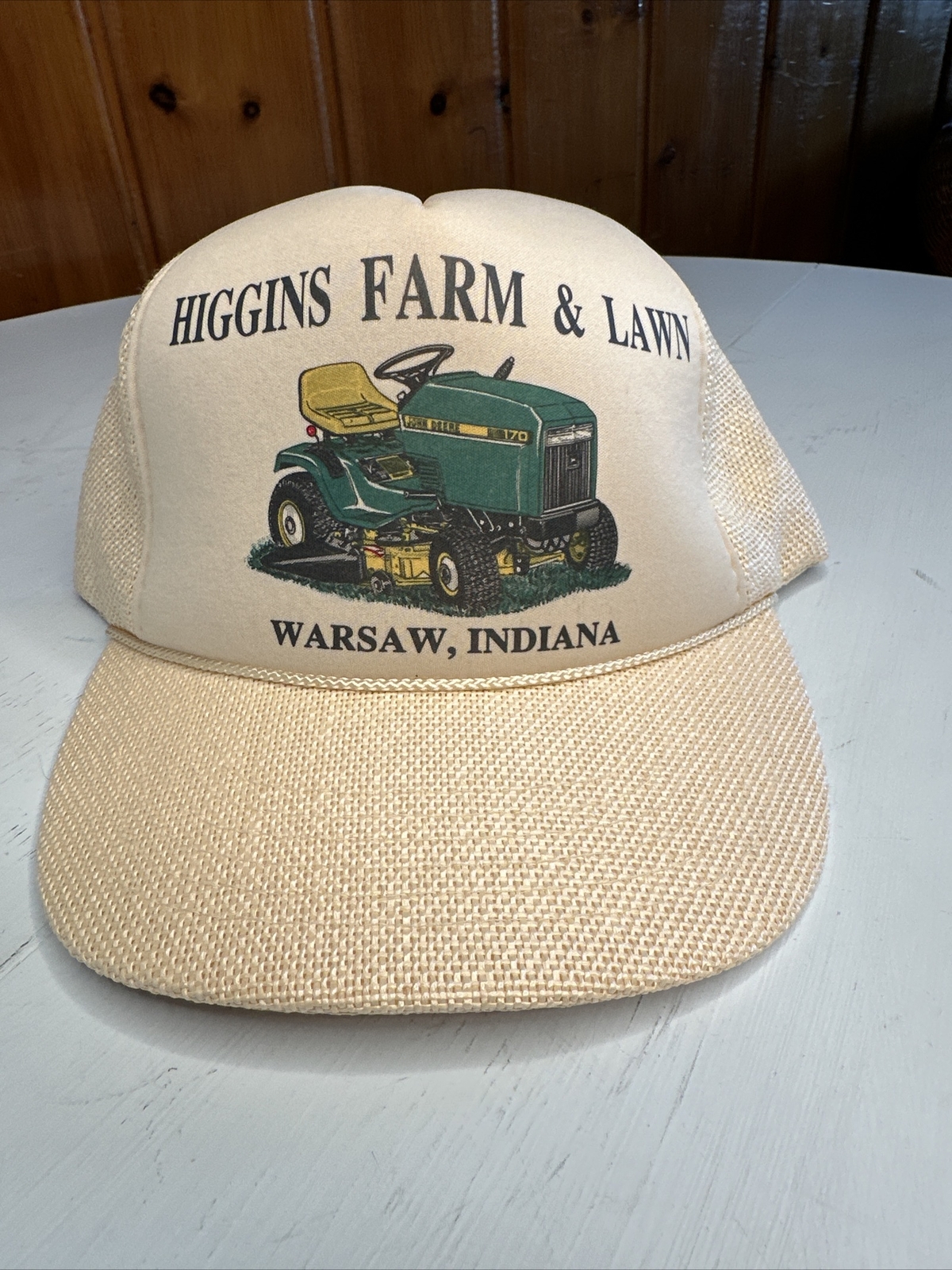 Vintage Straw Mesh Trucker Hat John Deere Tractor Higgins Farm & Lawn ...
