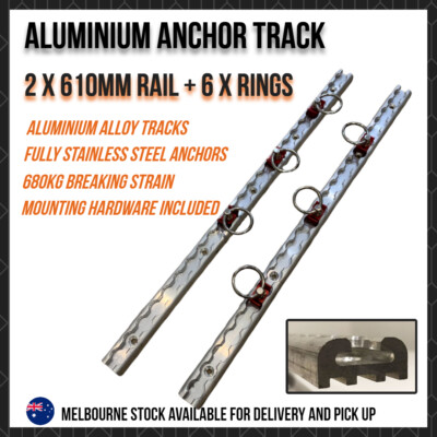 610MM ALUMINIUM ANCHOR TRACK SET TIE DOWN RAIL (2x TRACK / 6x RINGS ...