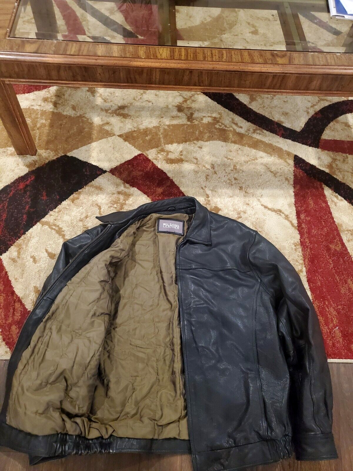 WILSON BLACK LEATHER MENS BOMBER LINED JACKET SZ XLT - Gem