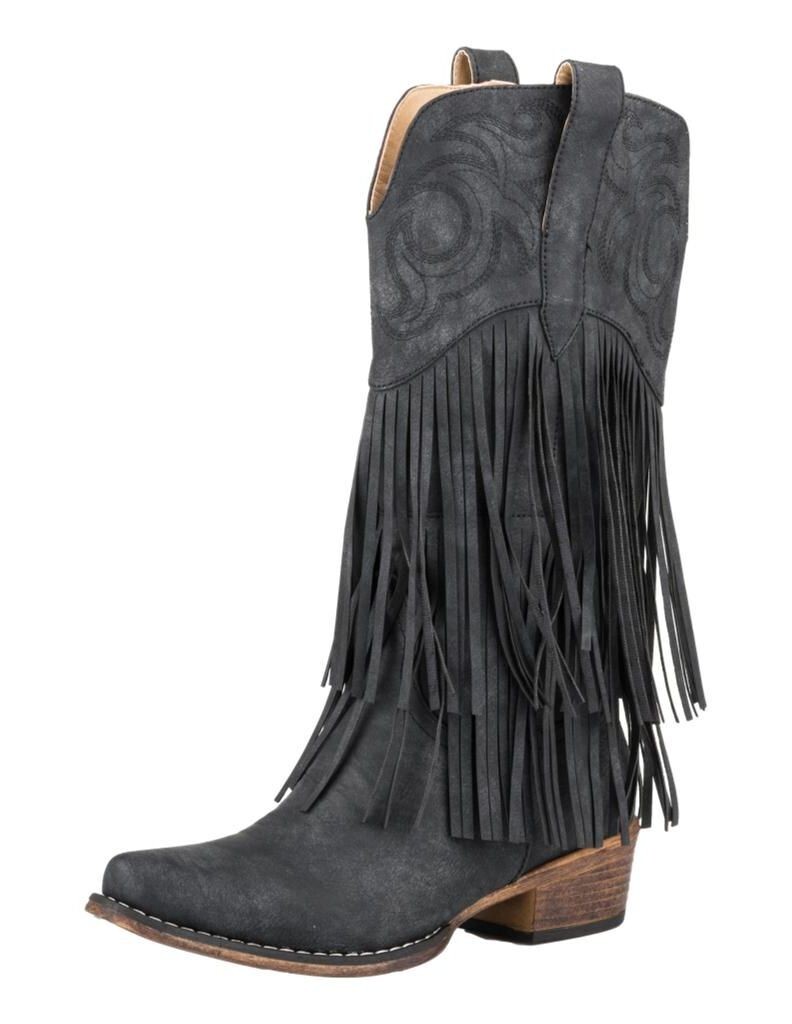 Roper Western Boots Womens Rickrack Fringe Black 09-021-1566-2702 BL | eBay