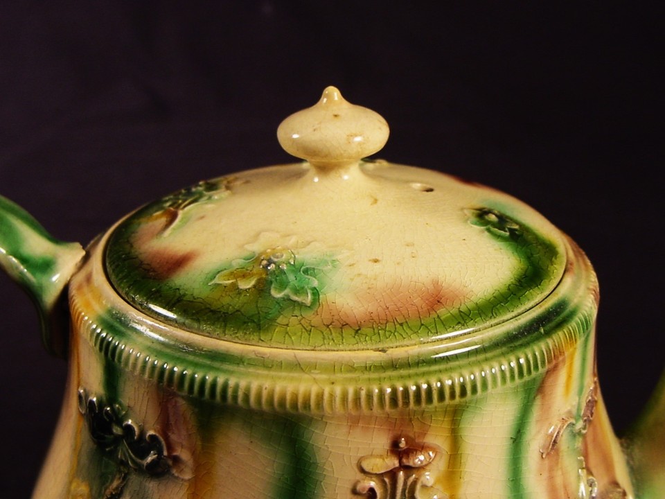 VERY RARE 1750s WHIELDON WARE TEAPOT GREEN & BROWN GLAZE LIGHT YELLOW ...
