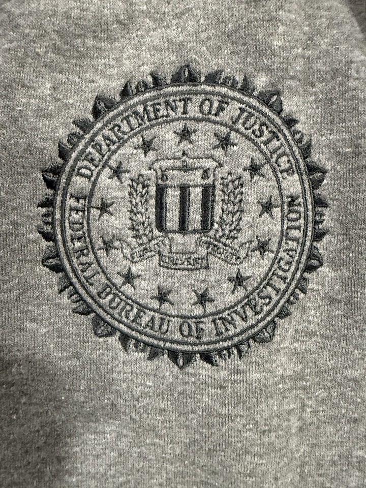 “FBI” Embroidered Logo Long Sleeve Zippered Jacket Sweatshirt - Size M ...