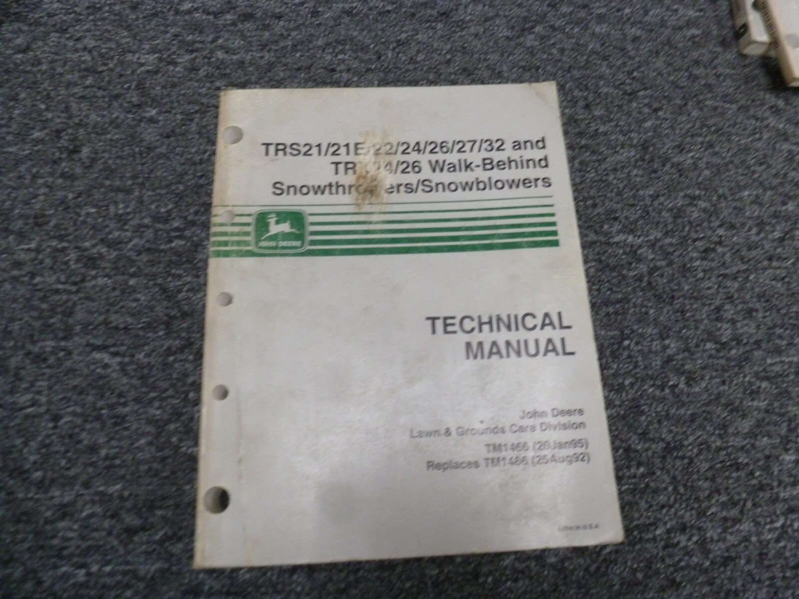 John Deere TRS21 TRS21E TRS22 WB Snowblower Shop Service Repair Manual TM1466 xo | eBay