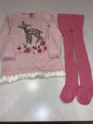 Max Studio Kids Girls Sweater Dress & Tights Set Pink Deer Holiday Size ...