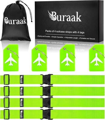 4 Adjustable Luggage Straps and 4 Name Tags Extra Strong Safety ...