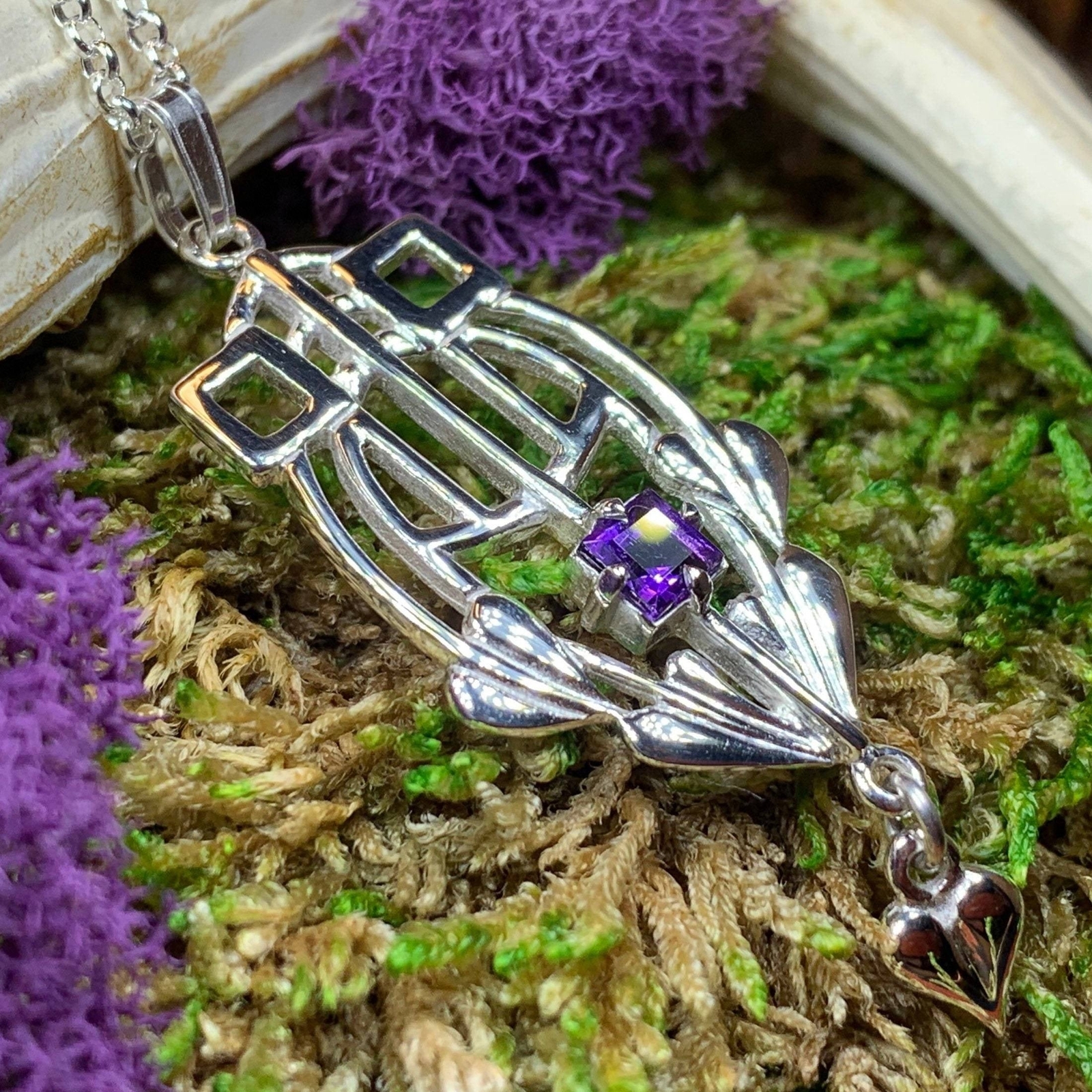 Scottish Mackintosh Thistle Necklace Scotland Amethyst Pendant 925 | eBay