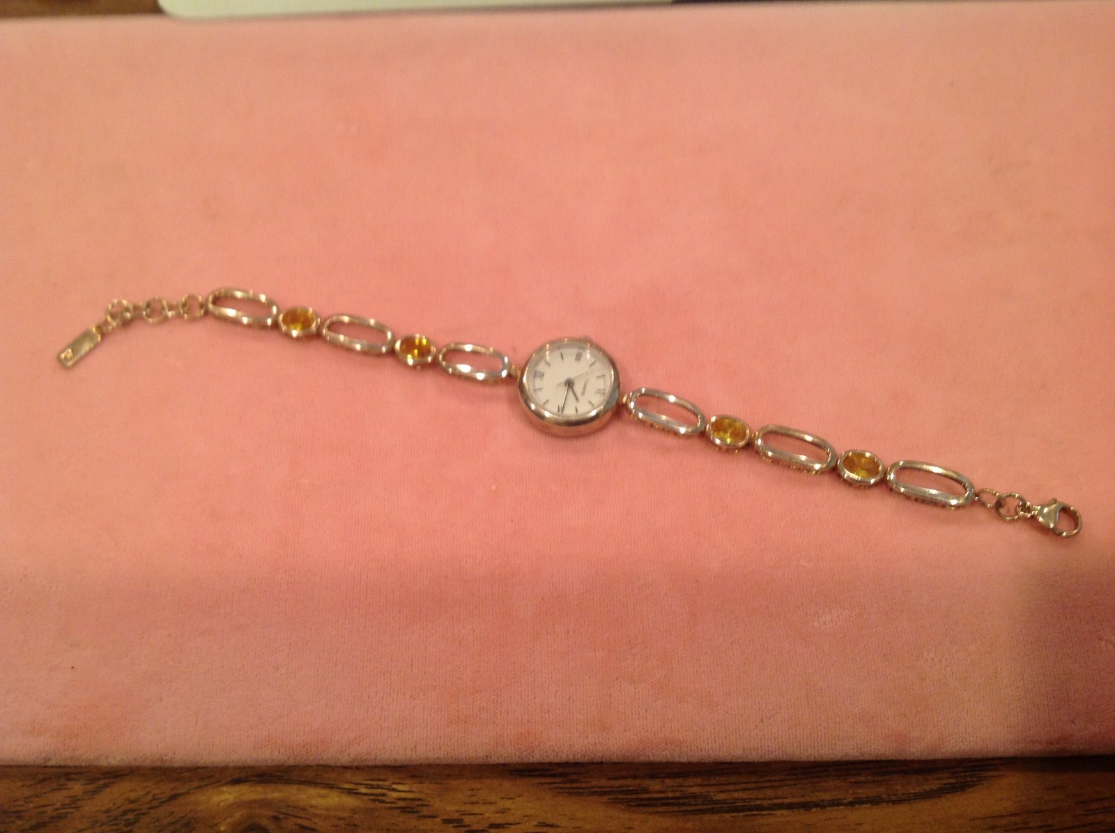 Preowned Ladies 925 Sterling Silver Golden Topaz Quartz Wrist Watch New ...