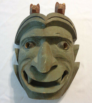 Large Old Blue Devil with Dogs Figural Carved Wood Mask Pacific ...