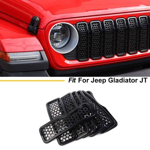 7x Black Front Grille Inserts Mesh Molding Cover Trim For Jeep Wrangler ...