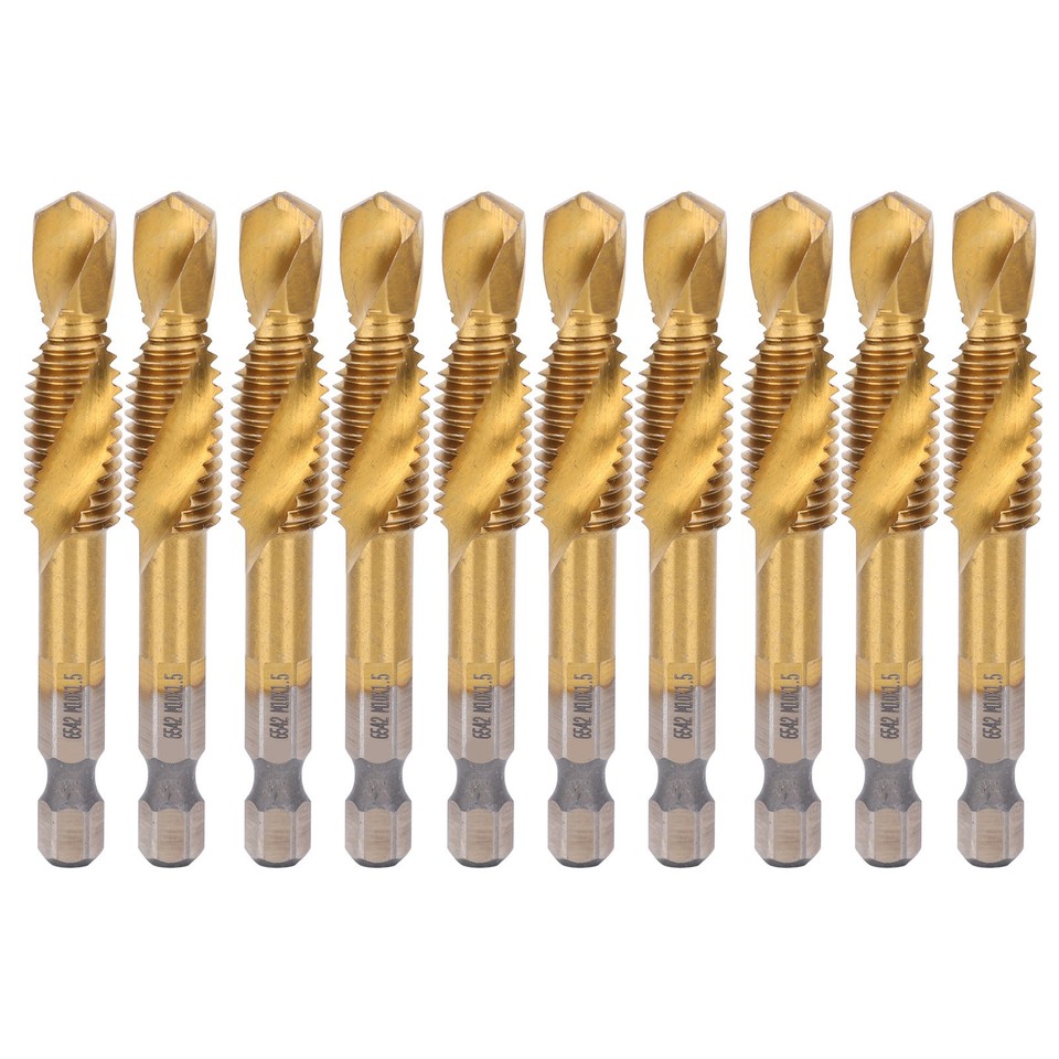 10Pcs Tap Bits Ti Coated M10 HSS Drill 6‑Angle Shank Tapping Tool Screw ...