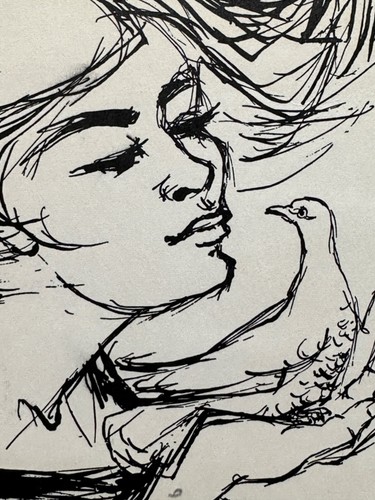 Vintage Ink Drawing Marine Port Portrait Dove Letter Daniel DU JANERAND ...