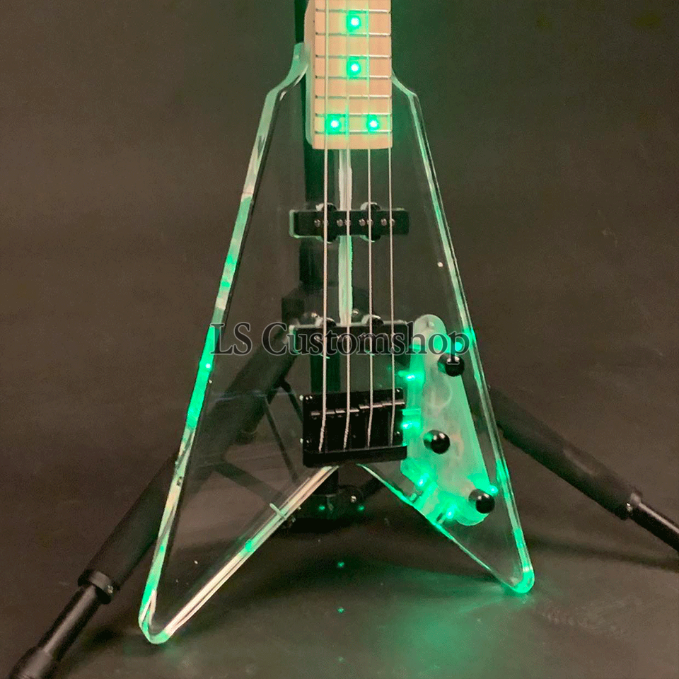 Acrylic Body Electric Guitar with Green LED Light Maple Fretboard Black ...