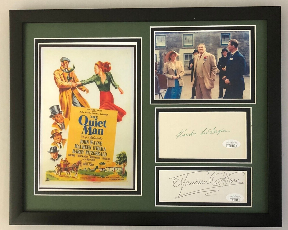 VICTOR McLAGLEN & MAUREEN O'HARA SIGNED FRAMED PHOTO DISPLAY QUIET MAN ...