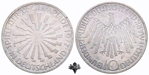DEUTSCHLAND 10 DM Deutsche Mark 1972 F SILVER Silbermünze München ...