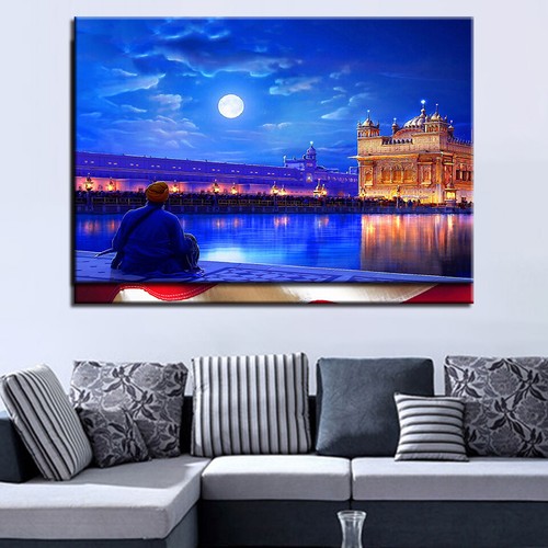 GOLDEN TEMPLE Moon Night Canvas Prints Painting Wall Art Home Decor ...