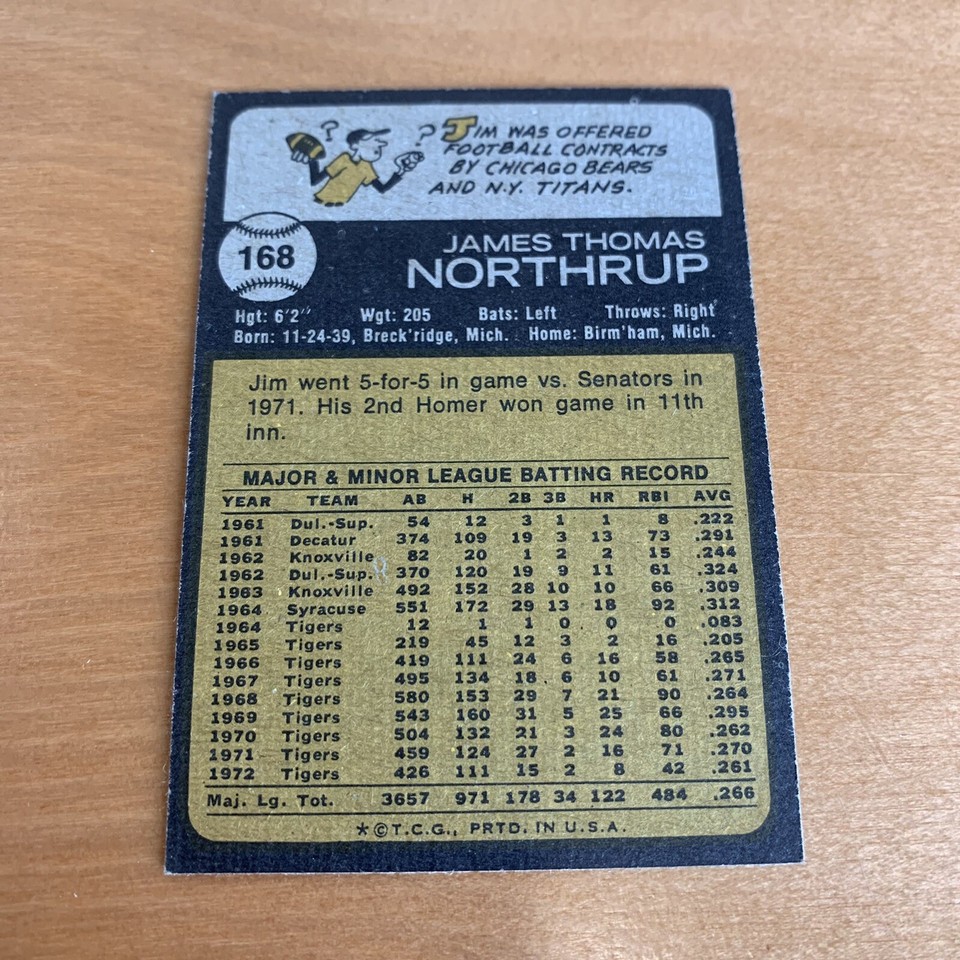 1973 Topps Jim Northrup # 168 Detroit Tigers Baseball Card | eBay